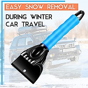 Hicarer Winter Ice Scrapers 2 Pack Plow Like Snow Scraper for Car Plastic Window Scraper Non Slip Windshield Scraper Frost Removal Tool with Foam Handle for Cars Small Trucks Window (Black, Blue)