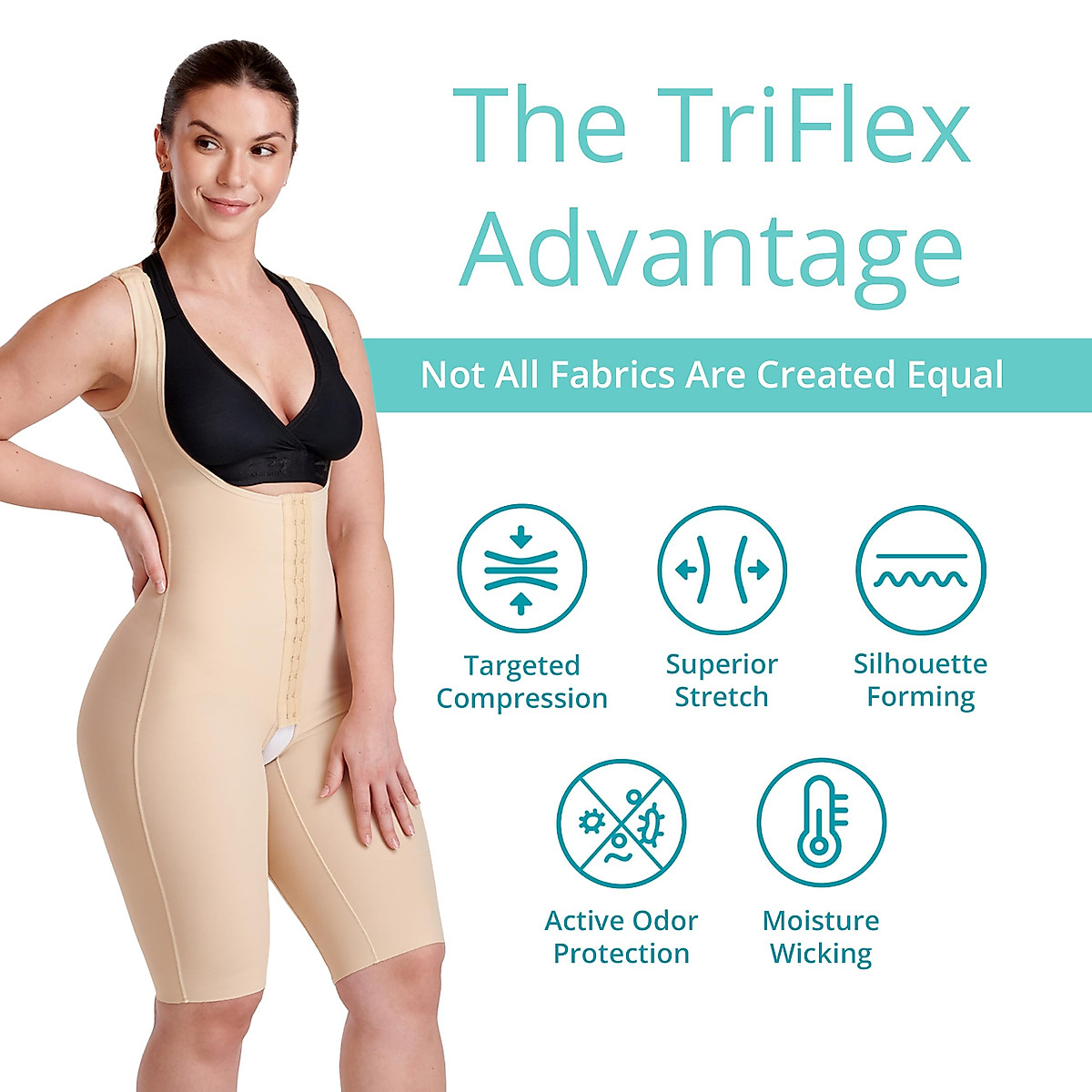 MARENA FCBHRS Female Curves Bodysuit | Hidden Reinforcement Panels | Short Length, Black, Large