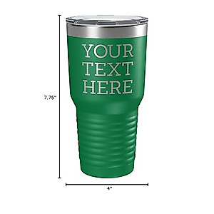 Personalized 30oz (17 Colors) Powder Coated Insulated Stainless Steel Tumbler with Lid, Custom Etched, Customized Text Message Name, Engraved Gift Idea Women Men Him Her, Your Text Here (Green)