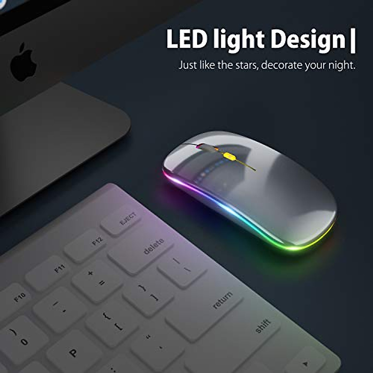 【Upgrade】 LED Wireless Mouse, Slim Silent Mouse 2.4G Portable Mobile Optical Office Mouse with USB & Type-c Receiver, 3 Adjustable DPI Levels for Notebook, PC, Laptop, Computer, MacBook (Grey)