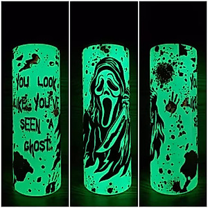 FAMKX 20oz Luminous Blanks Skinny Tumbler For Sublimation, Double Wall Stainless Steel Straight Insulated Vacuum Slim Travel Mug Glow in the dark (Green)