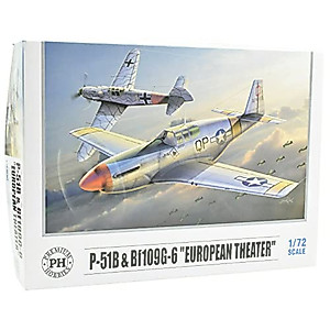 Premium Hobbies P-51B & Bf109 G-6 "European Theater" 1:72 Plastic Model Airplane Kit Twin Pack 138V
