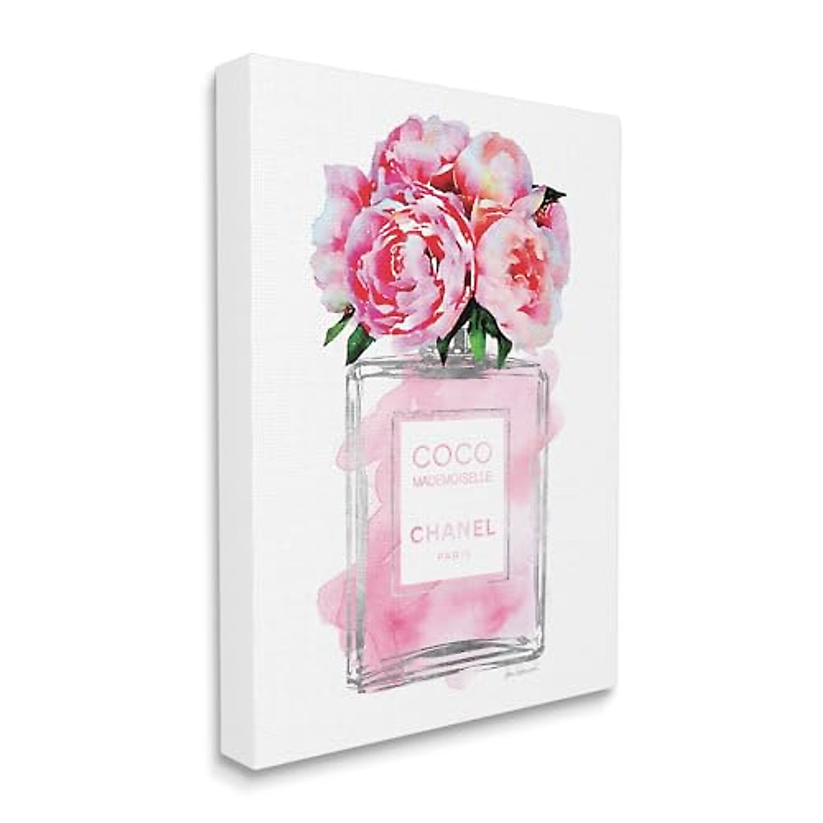 Stupell Industries Glam Perfume Bottle V2 Flower Silver Pink Peony Stretched Canvas Wall Art, Proudly Made in USA