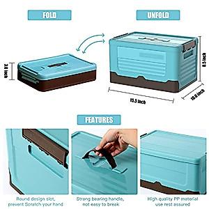ORIJOYNA Collapsible Storage Bins with Lids 6Gal Folding Plastic Stackable Utility Storage Container Heavy Duty withstand 60 Lbs Multifunctional Storage Box for Grocery,Books,Clothes,Shoes(23L,Blue)