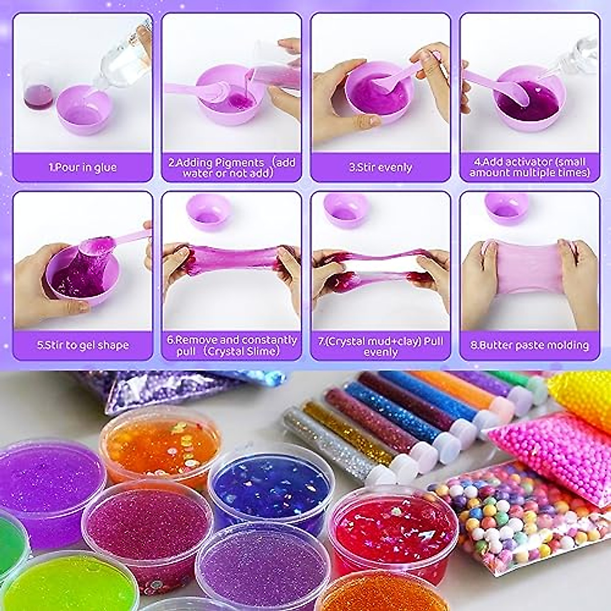 DIY Mermaid Slime Kit for Girls 10-12, Glow in The Dark Butter Slime Making Kit, Premade Fluffy Glitter Cloud Crunchy Slime Mermaid Toys for Kids 10+ Years, Birthday Party Favors Gift and Crafts