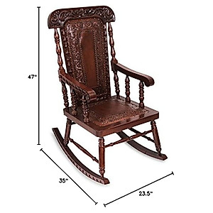 NOVICA Tornillo Wood and Leather Rocking Chair, Nobility' Handmade, Brown