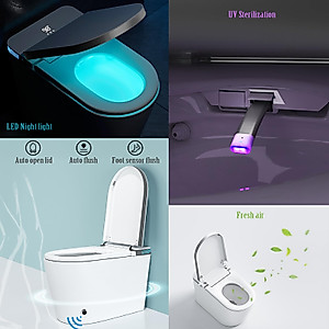 BONSAM Smart Toilet with Auto Open/Close Lid, Modern Tankless Toilet with Bidet Built In, One Piece Toilet with Auto Deodorization, Foot Sensor Operation, Remote Control