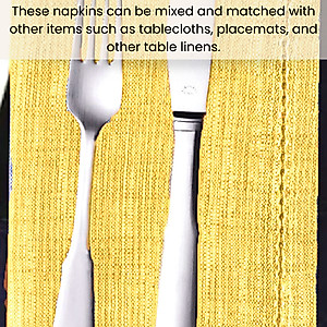 Cotton Clinic 12 Pack Farmhouse Style Slub Textured 18x18 Cloth Dinner Napkins, 100% Cotton for Everyday Use and Events - Soft and Durable Cocktail Napkins, Wedding Dinner Napkins, Yellow