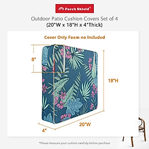 Porch Shield Outdoor Cushion Slipcovers Patio Chair Seat Cushion Covers Set 4 Waterproof Fade Resistant 20 x 18 x 4 inch, Palm Leaf