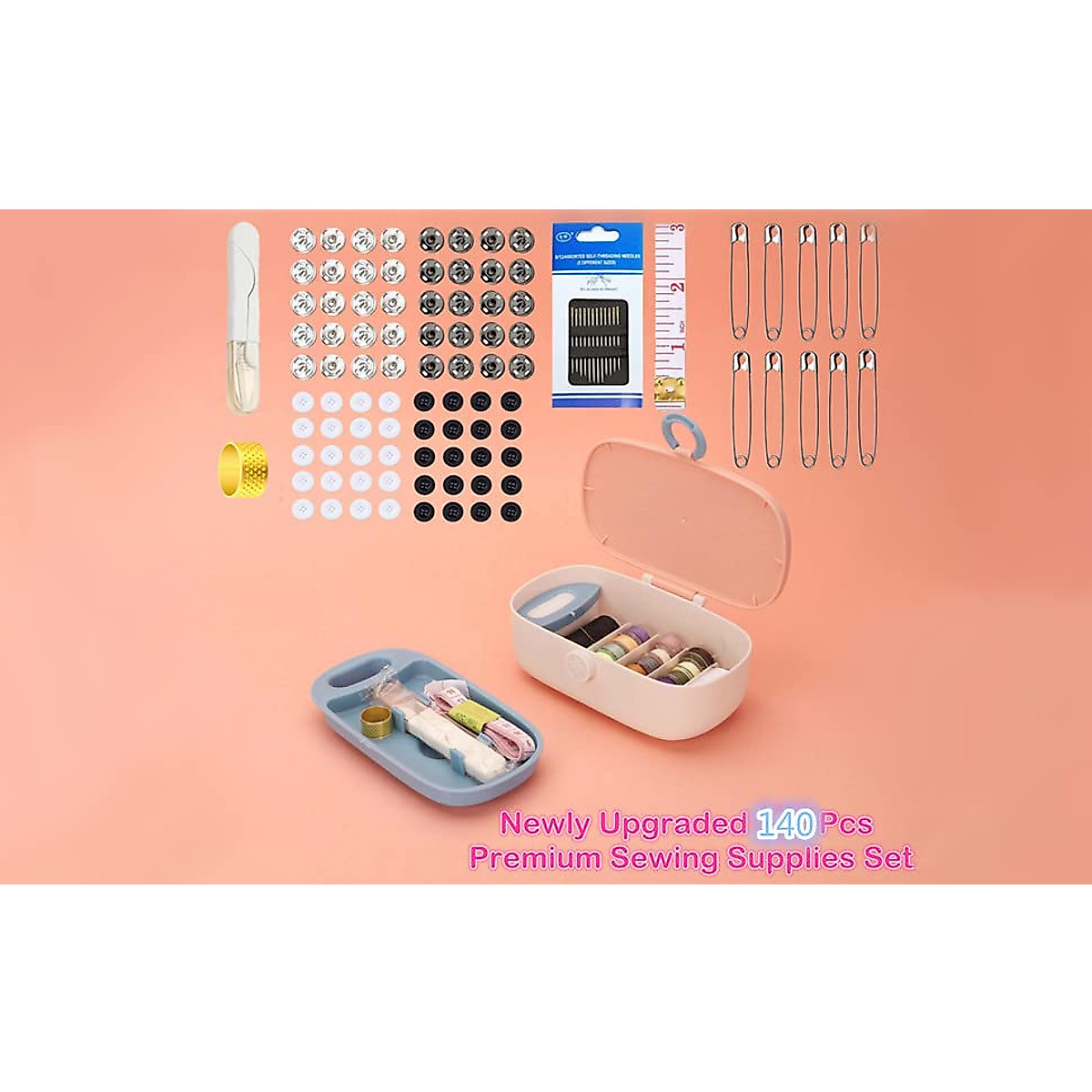 WANSHUNLMI Red Sewing Kit, 140Pcs Family Travel Sewing Project Kit Portable Small Traveler Sewing Supplies Repair Kit Thread Accessories DIY Sewing Supplies Organizer Box (Dark Red)