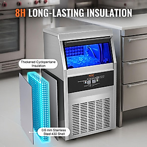 VEVOR Commercial Ice Maker, 90lbs/24H, Ice Maker Machine, 45 Ice Cubes in 12-15 Minutes, Freestanding Cabinet Ice Maker with 24lbs Storage Capacity LED Digital Display, for Bar Home Office Restaurant