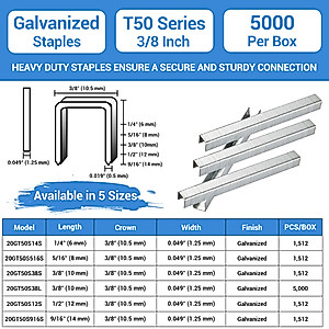 meite T50 Staples, 3/8 Inch Heavy Duty Staples for Staple Gun, 20 Gauge 3/8 Inch Crown Galvanized Upholstery Staples Staple Gun Staples (5,000 Counts)