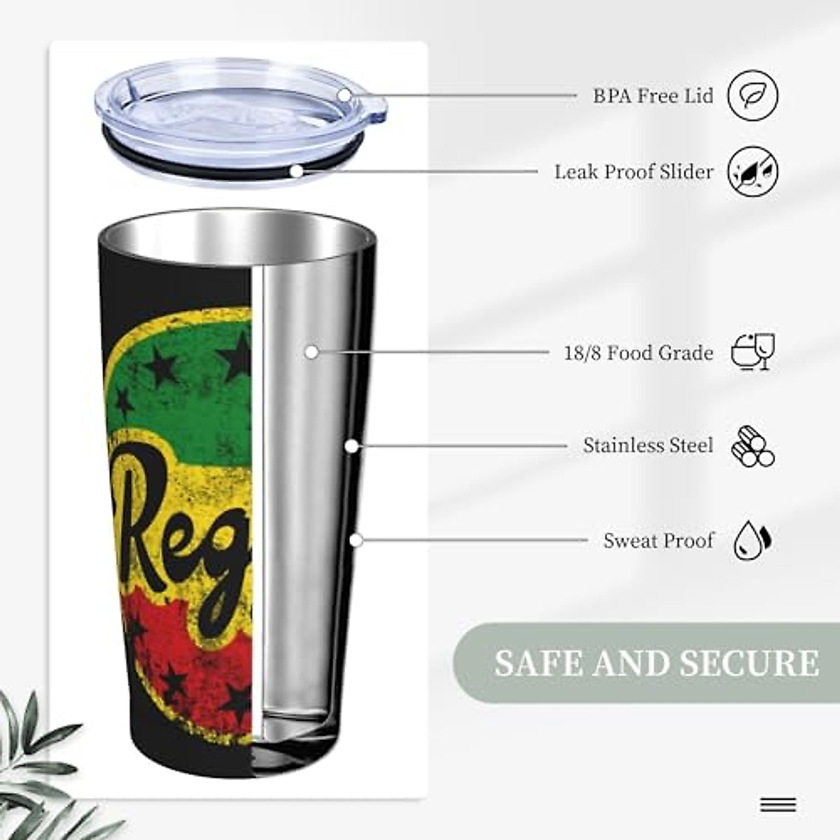 VKKOEWL Jamaican Reggae Logo Stainless Steel Insulated Tumbler 20 Oz Travel Water Bottle Coffee Mug Drink Cup With Lid Straw