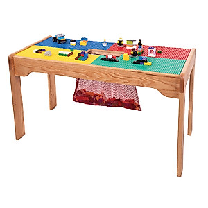 Fun Builder Table-Compatible with Lego® Brand Blocks with Built in Mesh Net 32"x16" Made in USA! Solid Wood Frame and Legs. Built to Last! Ages 5 and Older!