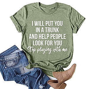 Aniywn Womens Letter Graphic T Shirt Summer Round Neck Funny Saying T-Shirt Novelty Printing Casual Short Sleeve Tee Tops Green