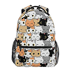 MCHIVER Cute Cats Backpacks for School Travel Laptop Backpack with Water Bottle Pocket Lightweight Adjustable Buckle Casual Daypack 16 Inch