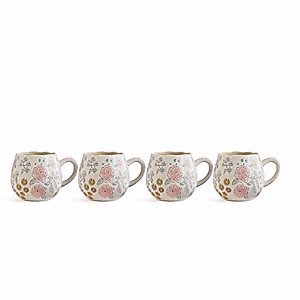 Dorotea Hand Painted Coffee and Tea Mugs, 16 Ounce, Set of 4, Assorted
