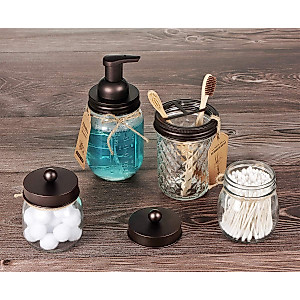 Amolliar Mason Jar Foaming Soap Dispenser, Rustproof Stainless Steel Lid, BPA Free Foam Pump, Waterproof Labels, Rustic Farmhouse Decor Refill Hand Soap Dispenser Bathroom Accessories– Bronze (2 Pack)