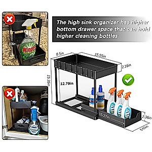 artzon 2 Pack Under Sink Organizers and Storage, 2-Tier Sliding Cabinet Basket Organizer with Hooks, Multi-Purpose Under Sink Organizers and Storage for Bathroom Kitchen
