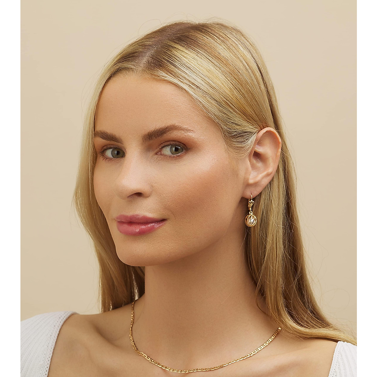 Barzel 18K Gold Plated Pearl Drop Earrings Caged (ER308)