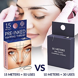 Bundle of 15 Meters Pre-Inked Eyebrow Mapping String and Microblading Supplies 12 Piece Black Waterproof Eyebrow Pencil Set, Brow Mapping Tool