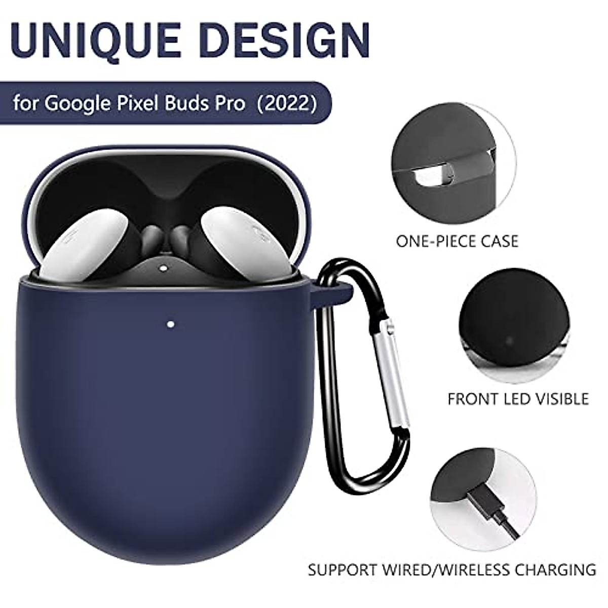 INGIDO Soft Silicone Designed for Google Pixel Buds Pro Case Cover 2022 - Midnight Blue