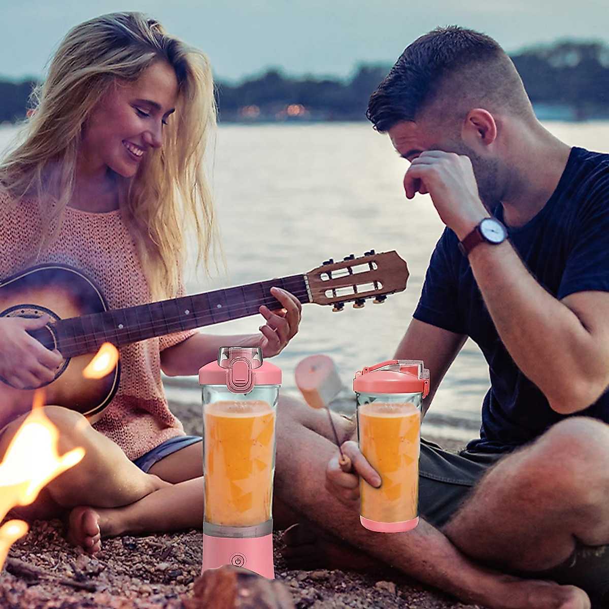 Fsinnsuzi Portable Blender, Personal Size Blender for Shakes and Smoothies with 6 Blades, 20 Oz Mini Blender Cup with Travel Lid and USB Rechargeable for Office, Gym, Kitchen (Pink)