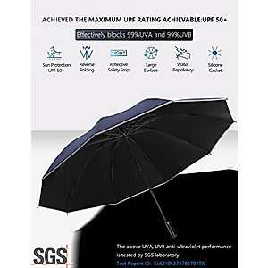 XIXVON Umbrella Pro (10 Ribs, Blue) | UPF 50+ 99% UV Protection, Reflective Safety Strip, Sturdy Windproof, Travel Portable, Automatic | Reverse Folding Umbrella