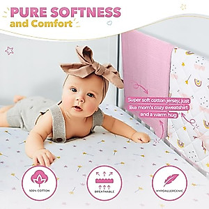 Crib Bedding Sets for Girls 5 Pieces Includes Baby Crib Sheets x2, Cotton Quilt, Baby Blanket & Bonus Wall Decal Set