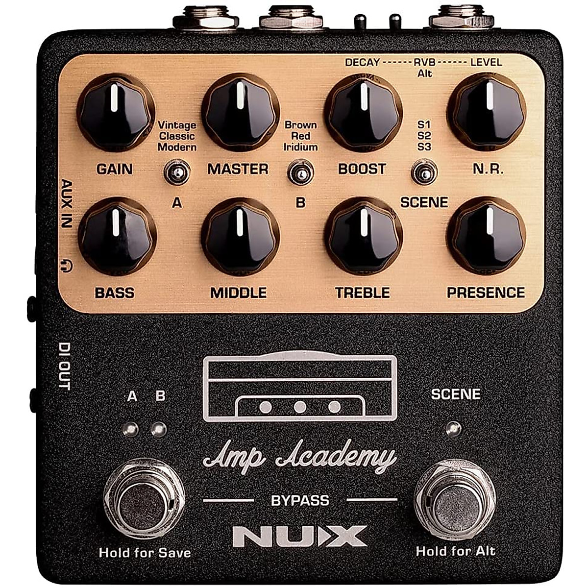 Briskdrop NUX NGS-6 Amp Academy Amp Modeler Guitar Pedal - Bundle with 2 Instrument, 2 Patch, 1/4'' TRS and XLR Cables, Brown,Red