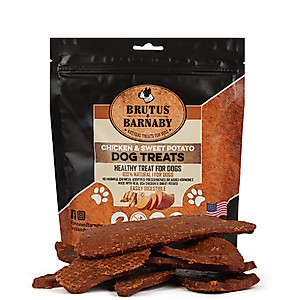 BRUTUS & BARNABY Chicken & Sweet Potato Jerky Dog Treats - Grain-Free, Preservative-Free, No Fillers - All Natural USA Chicken & Sweet Potato, High in Antioxidants - Healthy, Tasty Treat for Dogs