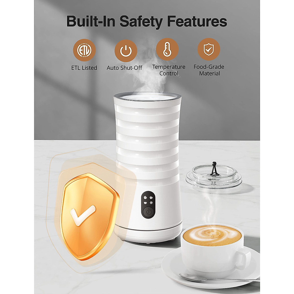 Milk Frother and Steamer, 4-in-1 Milk Frother for Coffee Electric Double Wall, Hot & Cold Foam Milk Heater with Strix Temperature Controls, Auto Shut-Off, for Cappuccino, Coffee, Macchiato (white)