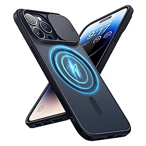 Tongate Magnetic Case for iPhone 14 Pro Max Case with Sliding Camera Cover, [Compatible with Magsafe] [10FT Military Drop Protection], Slim Fit Shockproof Matte Case with Screen Protector 6.7", Black