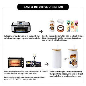 YOUKE OLA 8 Pack Sublimation Blank White Glass Cans Sublimation Beer Glass Cups with Bamboo Lids Borosilicate Glasses Tumbler Mason Jar Cups Mug with Glass Straw for Beer, Juice, Drinks 16oz White