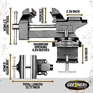 6-Inch Bench Vise, Vice for Workbench with Heavy Duty Forged Steel Construction, Built-in Pipe Jaw and Swivel Base, Table Vise for Woodworking, Home Workshop Use and DIY Job