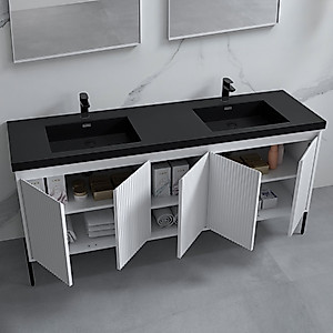 Dowell 72“ Fluted Design Vanity Set – Modern Bathroom Cabinet with Soft-Close Door & Shelf.Glossy White- 002 72 21V/7322BPBL