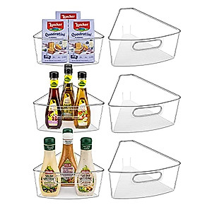 JEISSLIA Lazy Susan Cabinet Organizer Bins for 26"/ 28"/ 32" Diameter Corner Lazy Susan, Plastic Cabinet Storage Bin, 1/8 Wedge-Food Safe, BPA Free, with Non-slip Pads (For 26" Lazy Susan, 6 Pack)