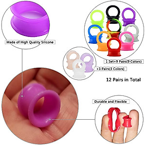 ZS 9 Pair Silicone Flexible Thin Ear Plugs Tunnels Double Flared Expander Ear Gauges Piercing (Gauge=1"(25mm))