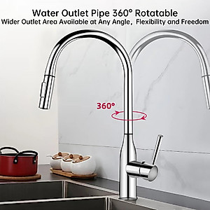 KUKKUME Kitchen Faucets with Pull Down Sprayer, Single Handle Kitchen Sink Faucet Modern Staninless Steel Kitchen Faucet Chrome