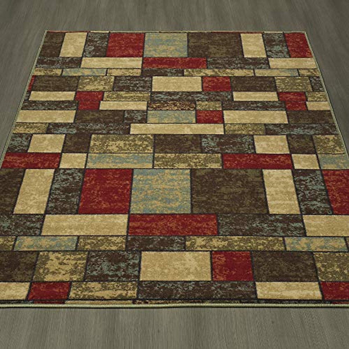 Machine Washable Boxes Design Non-Slip Rubberback 3x5 Traditional Area Rug for Living Room, Bedroom, Kitchen, 3'3" x 5', Multicolor