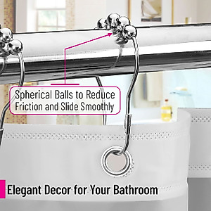 Slick- Shower Curtain Rings, 12 Pack, Shower Curtain Hooks, Shower Rings, Shower Curtain Hooks Rust Proof, Shower Rings for Curtain, Silver Shower Curtain Hooks, Shower Curtain Hangers