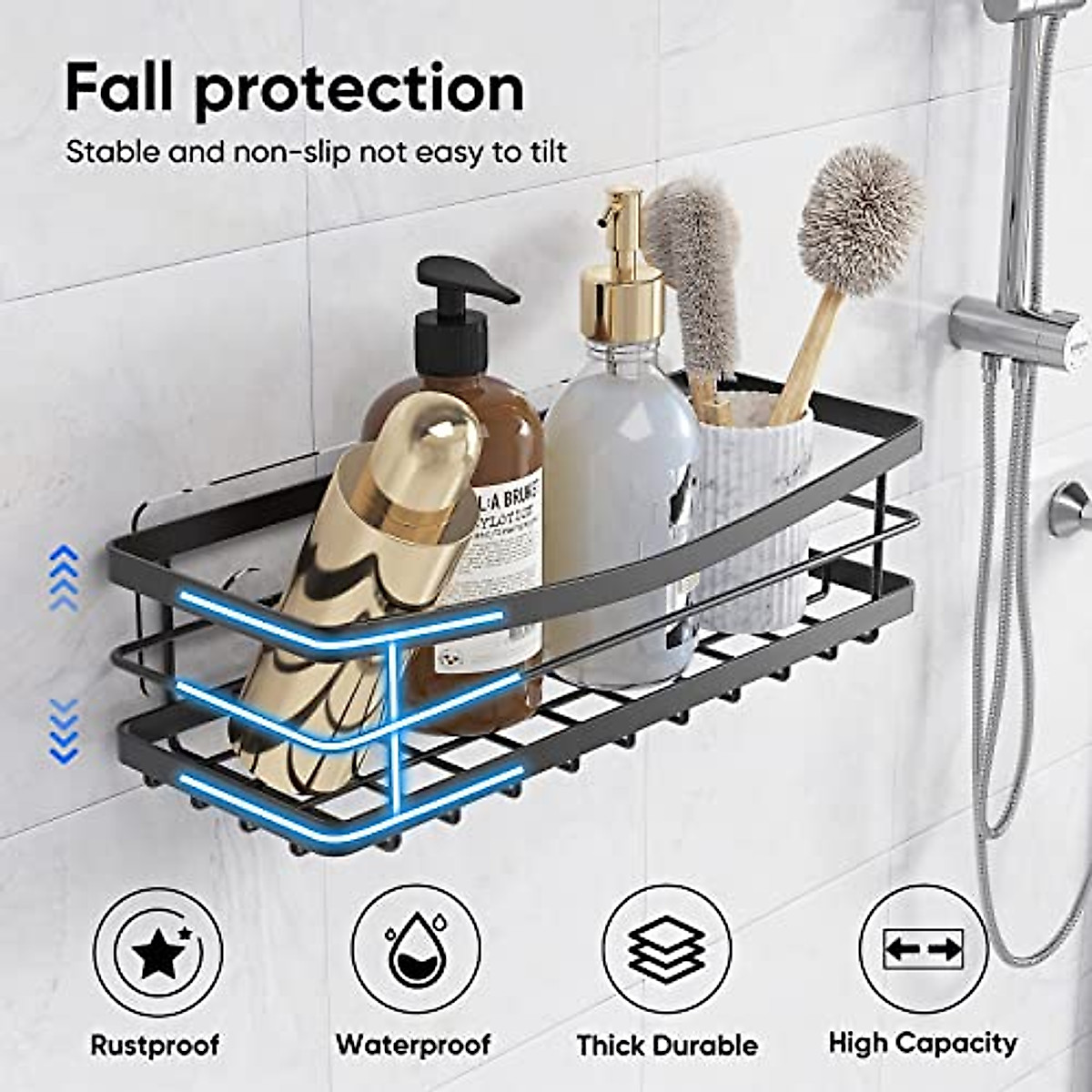 FRWUYU Shower Caddy,adhesive shower shelves Bathroom Shower Organizer Large capacity,[4-Pack],Shower Shelf for Inside Shower Rack,bathroom shower shelves,Matte Black