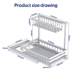 IncepKick Under Sink Organizer and Storage 2 Tier Slide Out Under Sink Shelf Cabinet Storage Shelf Under Sink Storage for Kitchen Bathroom Metal L-Shape (White, 1pack)