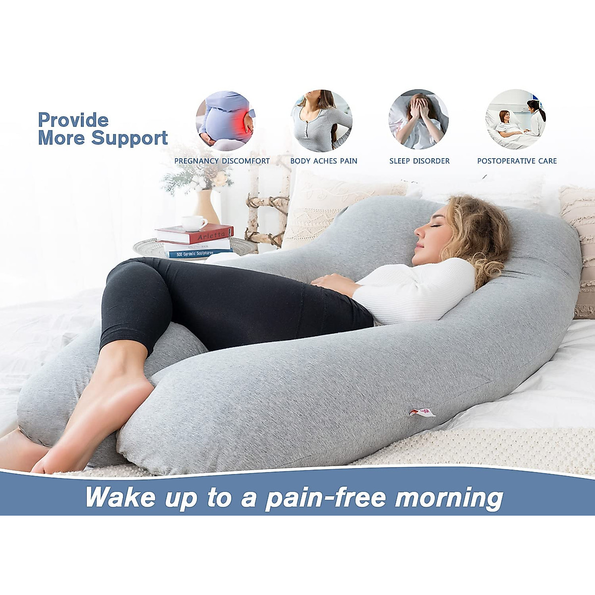 AngQi Pregnancy Pillows Cooling for Sleeping - Maternity Body Pillow for Pregnant Women - with Cool Jersey Cover