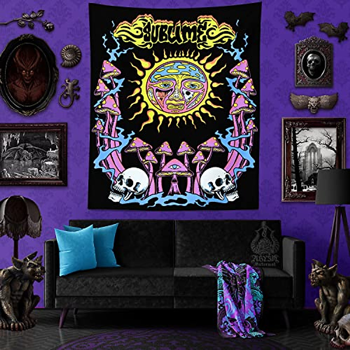Miytal Sun Tapestry Aesthetic Mushroom Poster Skull Vertical Tapestry for Home Decoration 44 × 59 inches