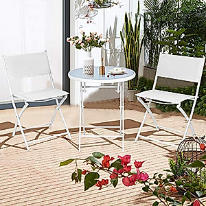 S AFSTAR 3-Piece Bistro Set, Folding Chairs and Table for Indoor Outdoor Patio Balcony Garden Poolside (White)