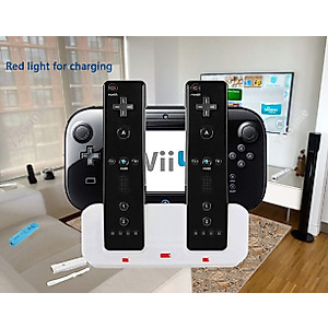 Wii U Charger Dock Station for Wii Remote & Wii U Gamepad with 2 Rechargeable Batteries Charging Cable Led Indicator -White