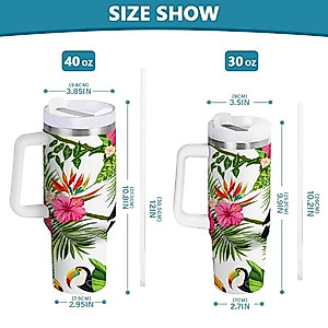 Burbuja Toucans Hibiscus 40oz Insulated Tumblers with Handle and Straw Lid, Double Wall Stainless Steel Travel Mug Leak-Proof, BPA Free, Gift for Mom Dad
