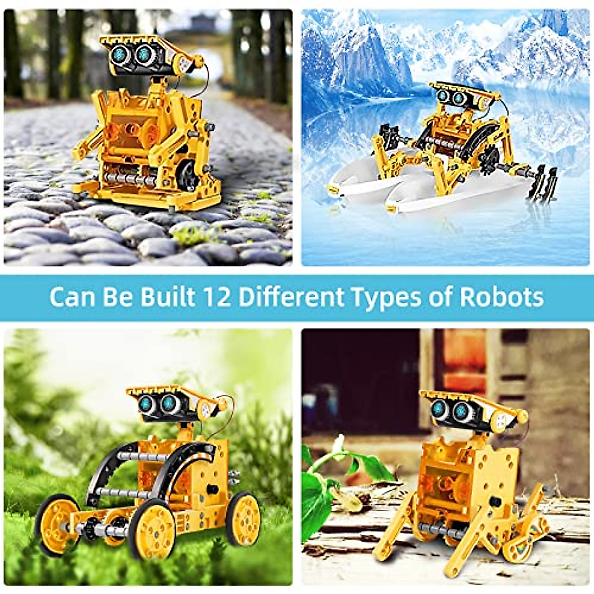 EPPO STEM Solar Robot Kit Toys 12-in-1, Educational Building Science Experiment Set Gifts for Kids Boys Girls,Gifts for Kids 8 9 10 11 12 13 Years Old (Yellow)