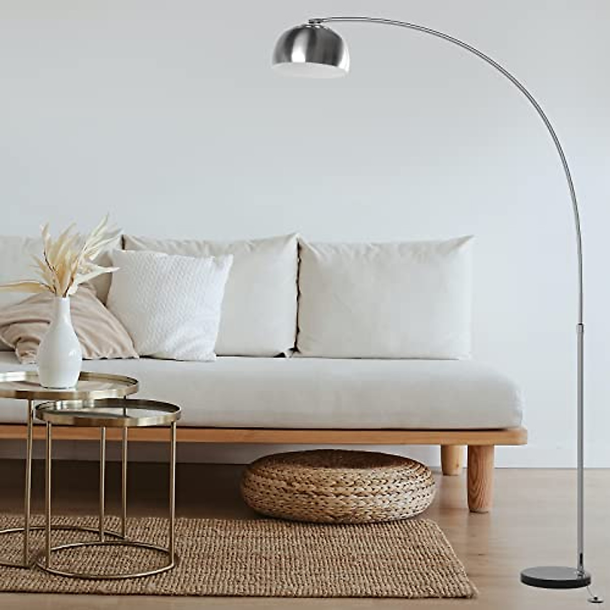 LamQee Modern Arc Floor Lamp 72.7" Tall Standing Hanging Lamp Chrome Finished Arched Floor Lamp with Marble Base for Living Room Bedroom Study Reading Office